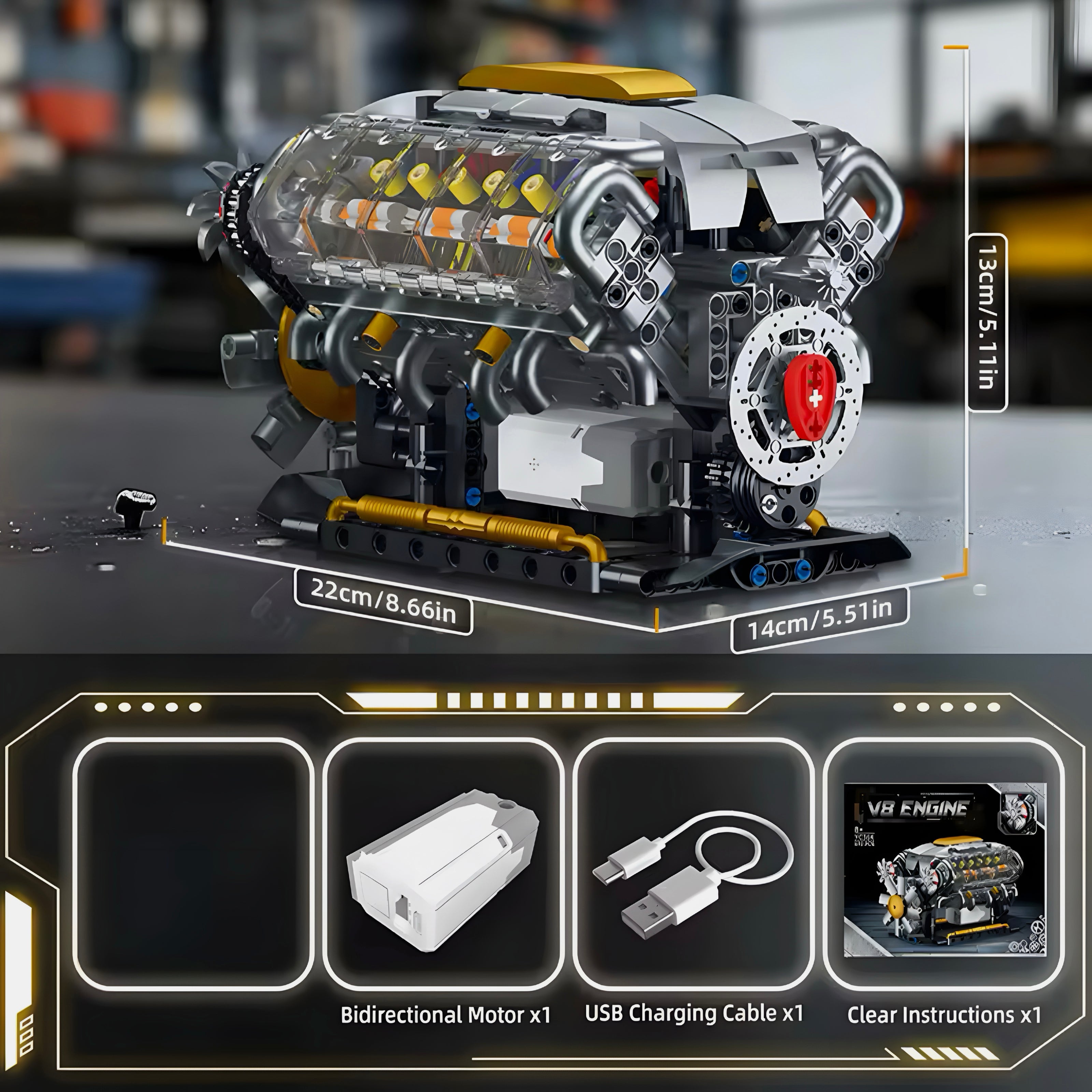 Motorised V8 Engine | 692pcs